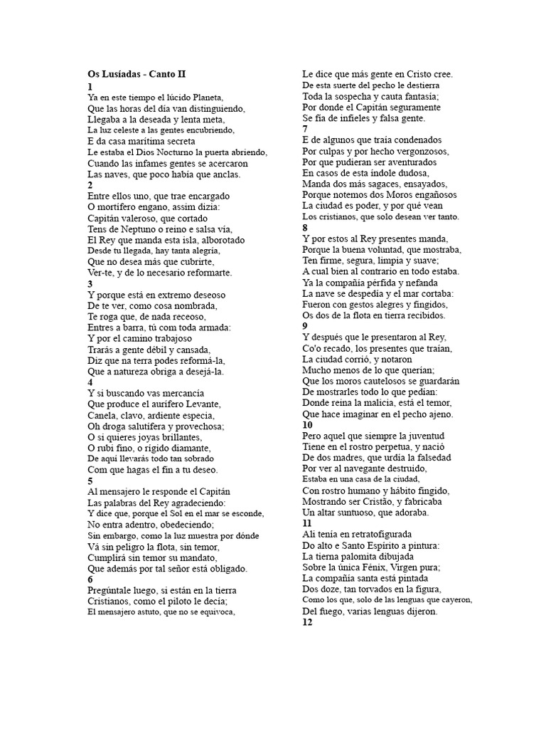 Los Lusíadas Canto II | PDF