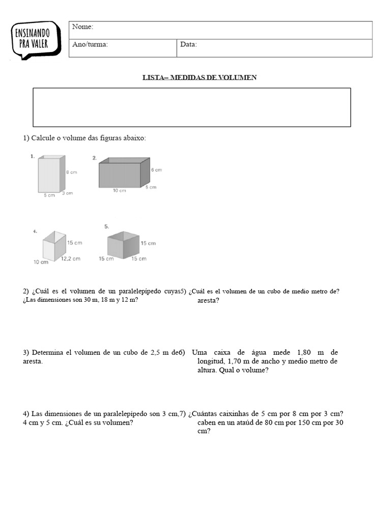 Cálculo de Volumen y Capacidad | PDF | Volumen | Litro