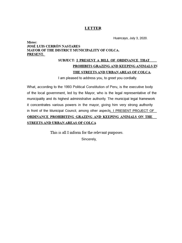 Letter of Ordinance Projects | PDF