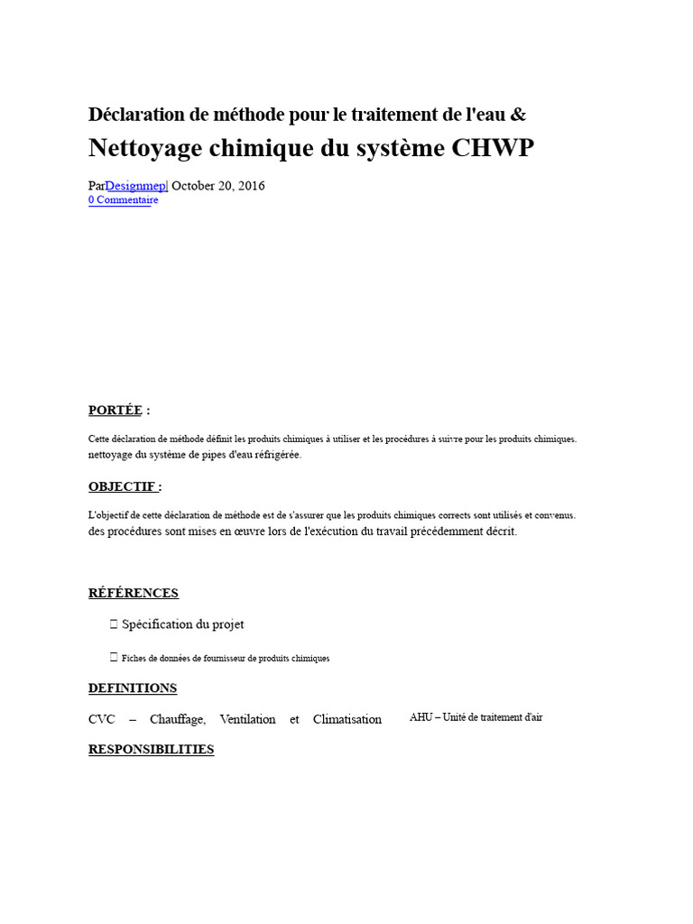 Nettoyage chimique du système d'eau CHWP | PDF | Tuyau | Eau