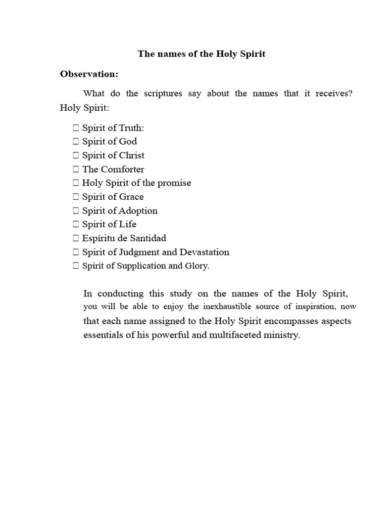 The names of the Holy Spirit | PDF | Grace In Christianity | Holy Spirit