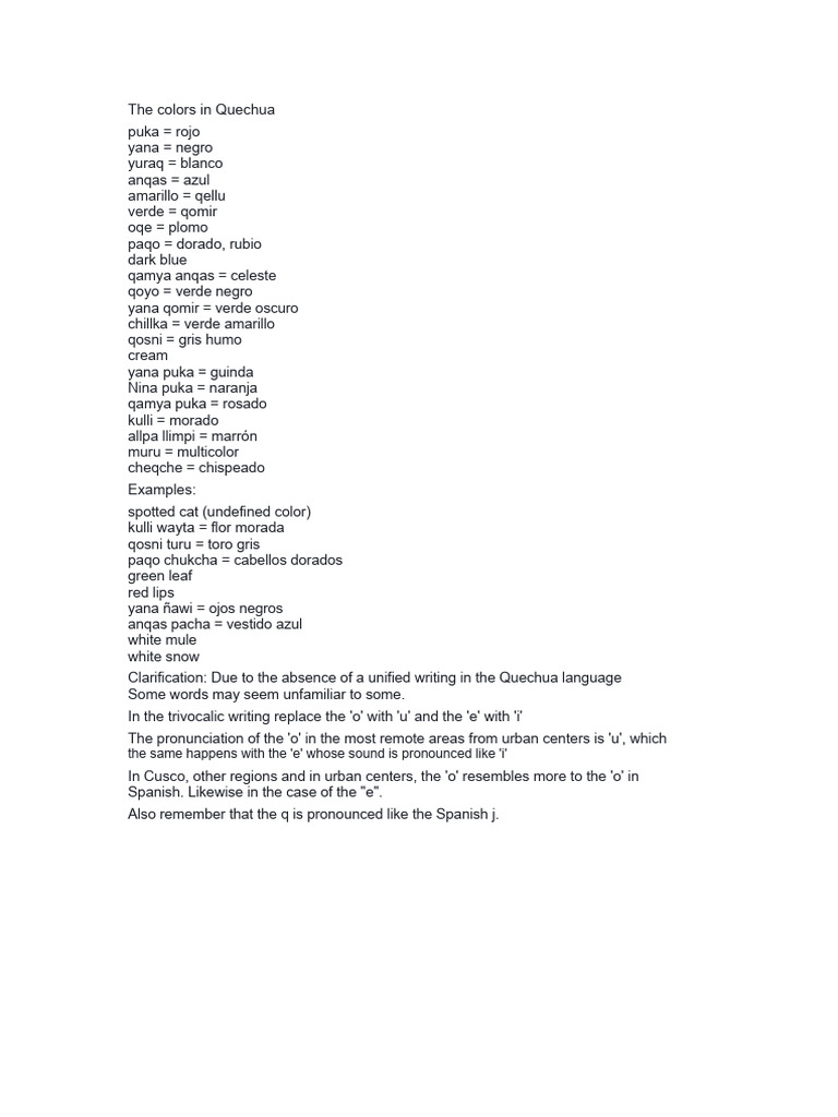 The Colors in Quechua | PDF