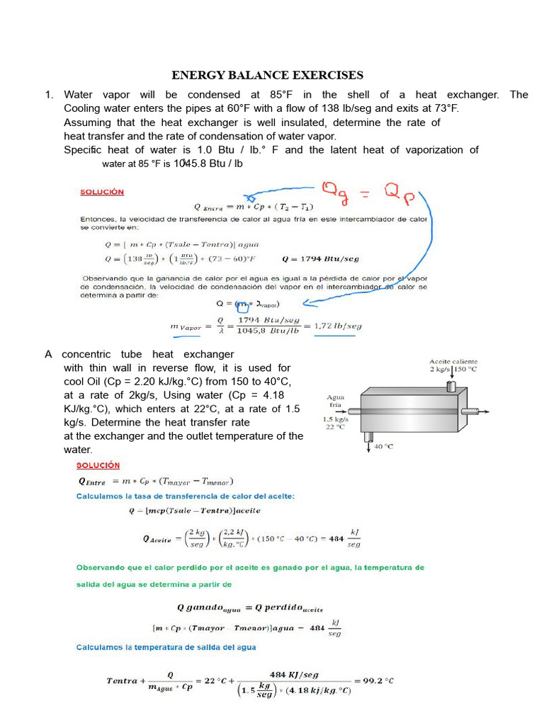 Energy Balance Exercises | PDF | Heat Exchanger | Water
