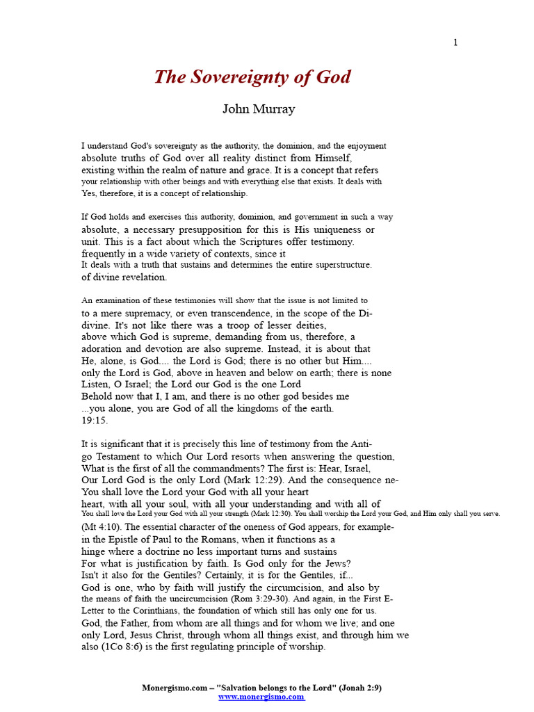 The Sovereignty of God - John Murray | PDF | Predestination | Grace In ...