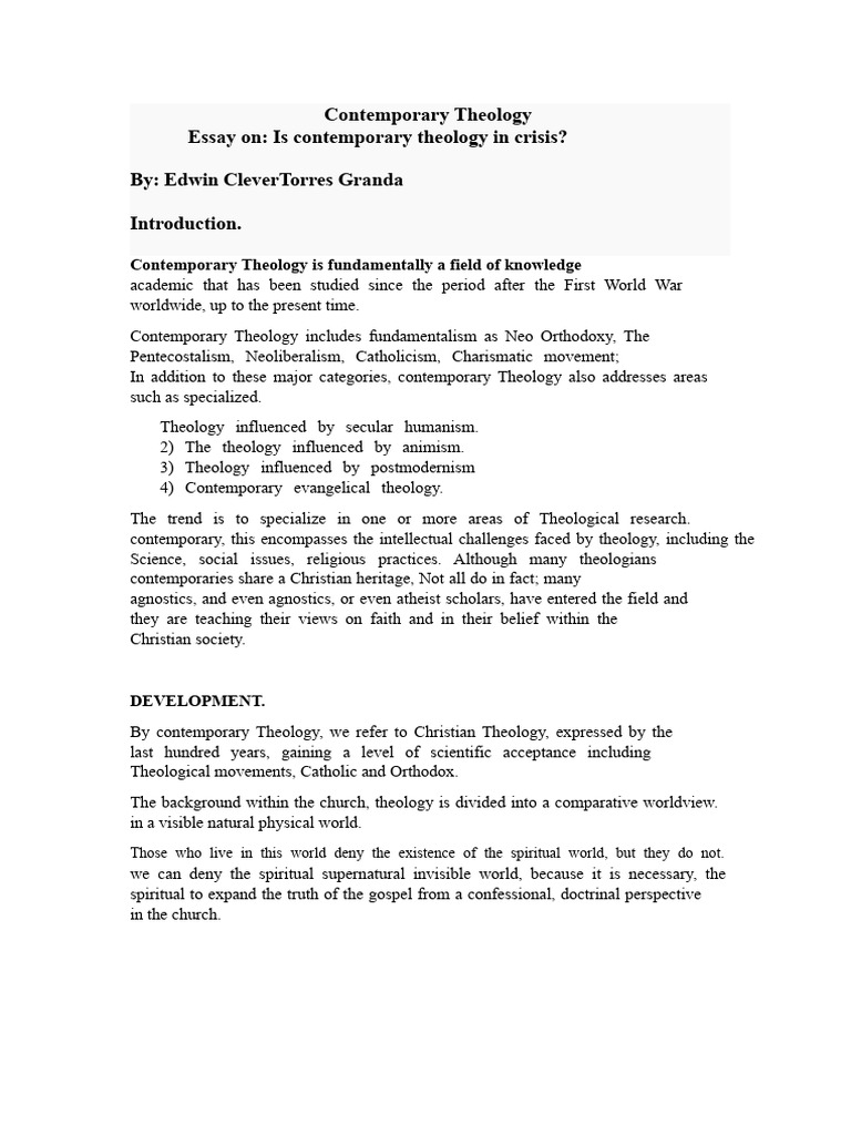 ESSAY Contemporary Theology | PDF | Theology | Rationalism