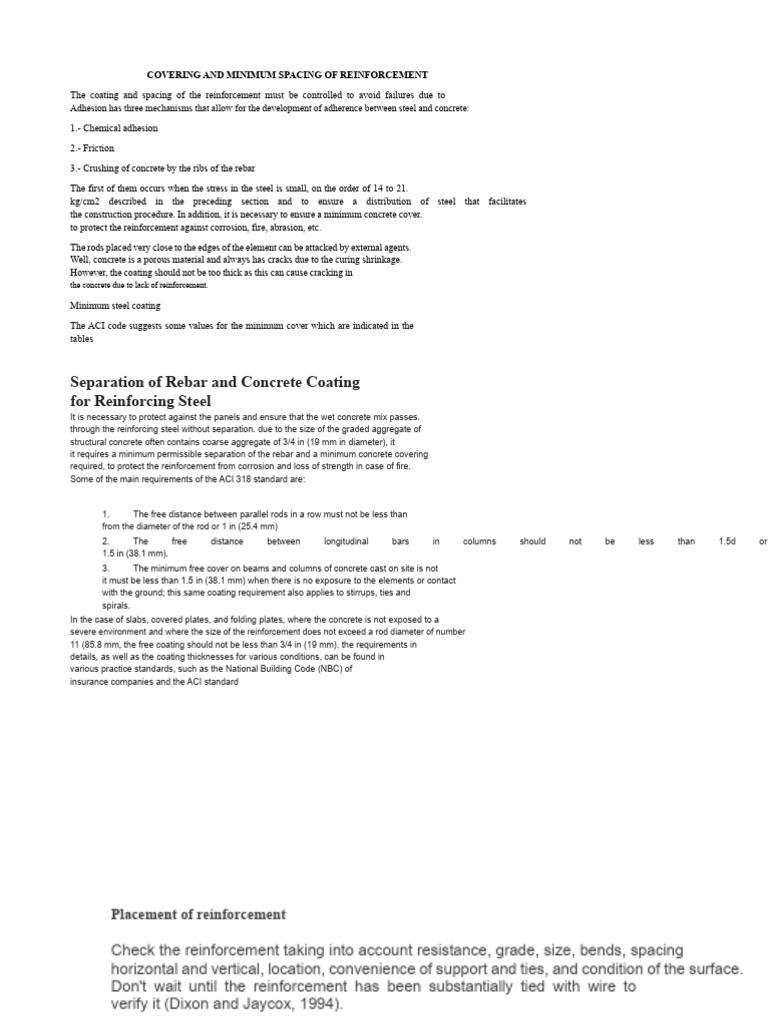 Coating and Minimum Spacing of Reinforcement | PDF | Concrete ...