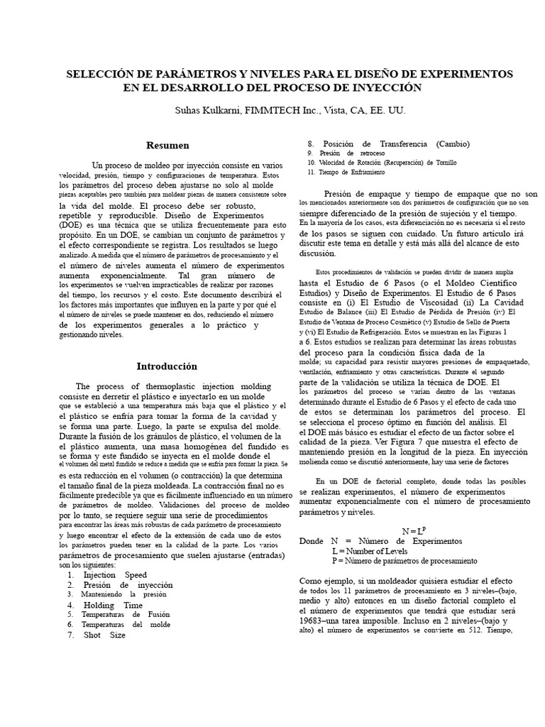 Selección de Parámetros de DOE en Moldeo Por Inyección - Suhas Kulkarni ...