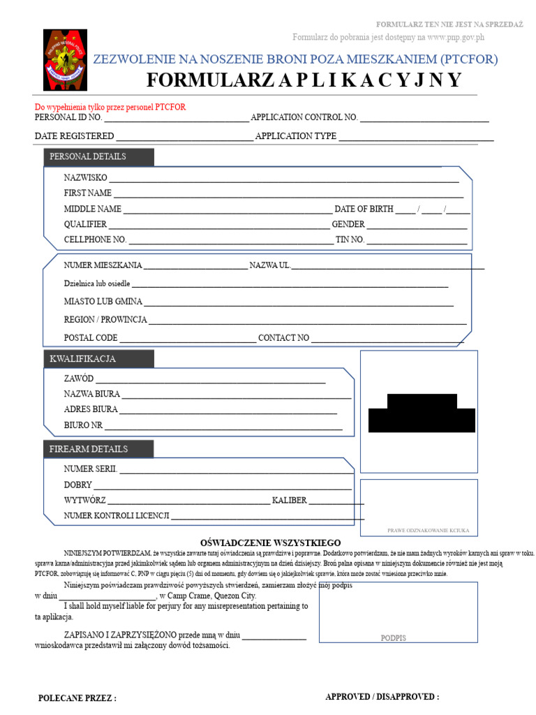 Formularz Blank Ptcfor | PDF