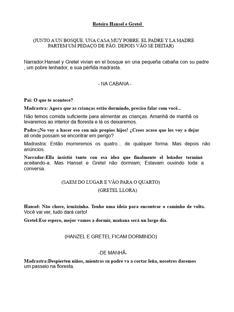 Roteiro de Hansel e Gretel: Aventura e Magia | PDF | João e Maria