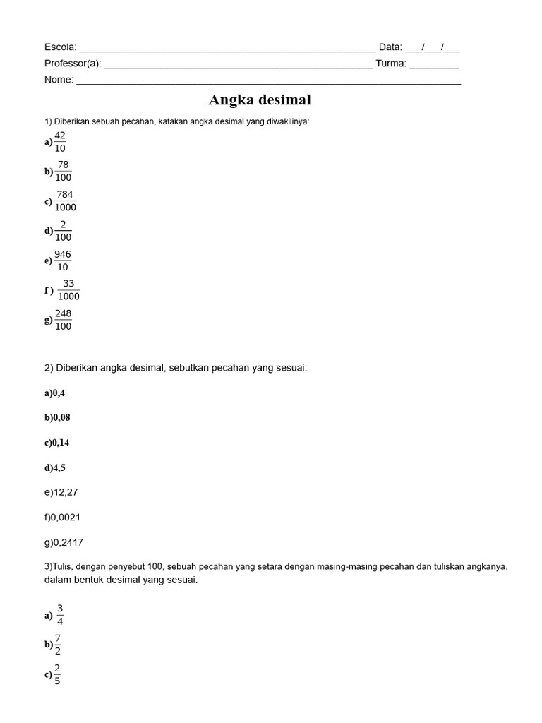 Latihan Kelas 6 - Matematika - Bilangan Desimal | PDF