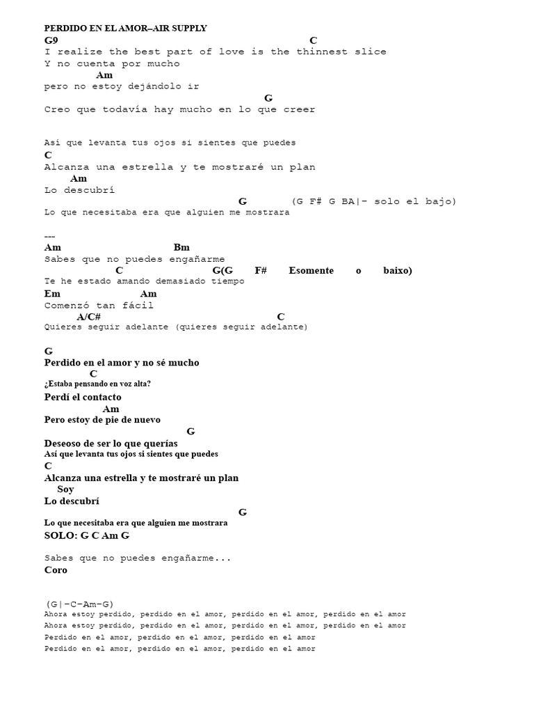 Letra de "Perdido en el Amor" - Air Supply | PDF