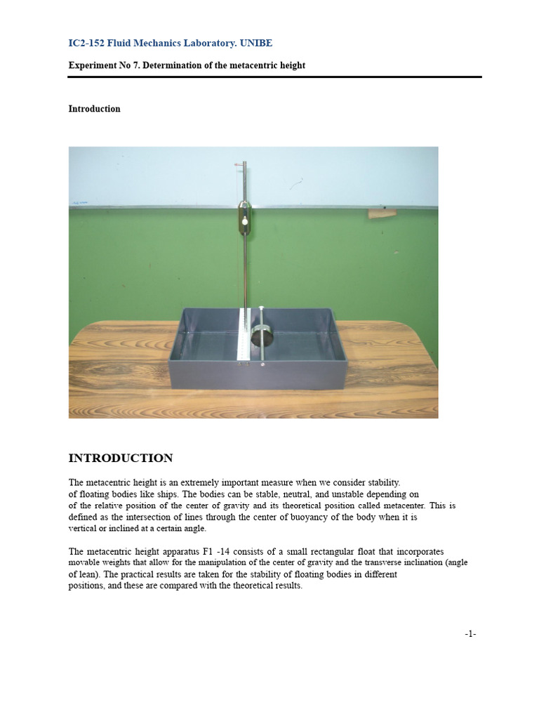 Metacentric Height Experiment Guide | PDF | Buoyancy | Mechanics