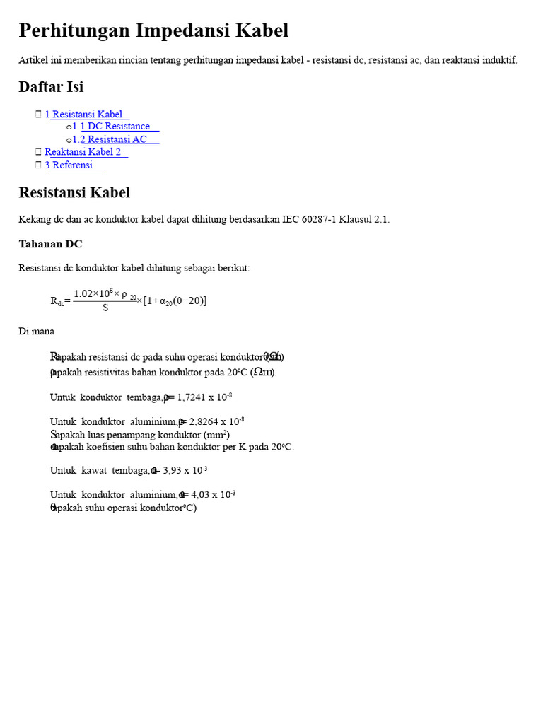 Perhitungan Impedansi Kabel | PDF