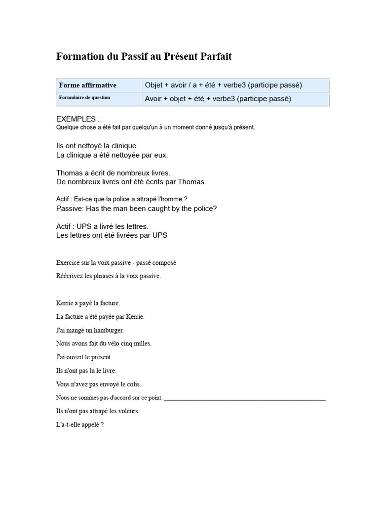 Passif au Présent Parfait : Guide Complet | PDF | Grammaire | Syntaxe