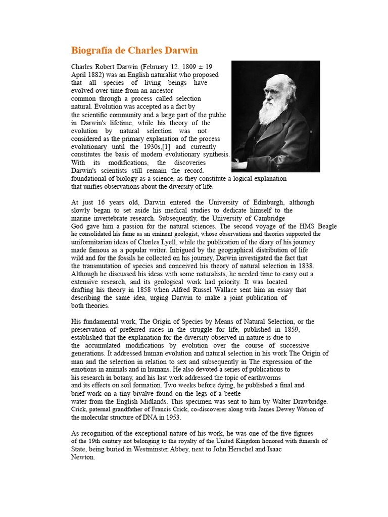 Biography of Charles Darwin | PDF | Charles Darwin | Evolution