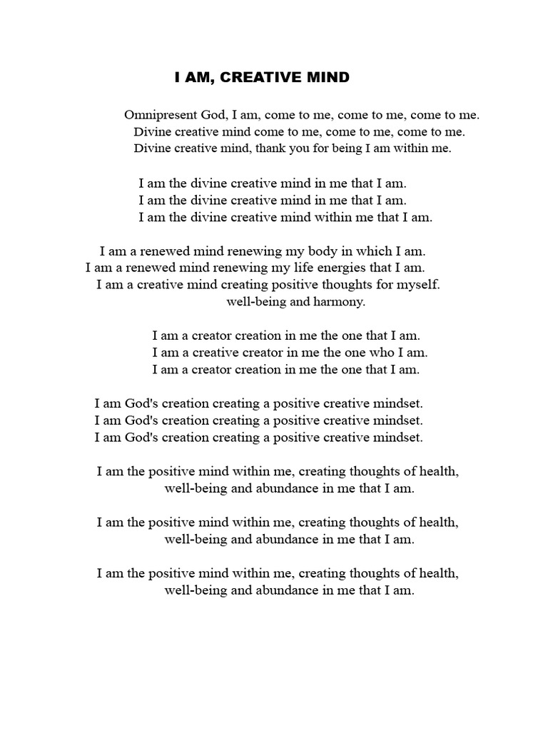 I AM, CREATIVE MIND Prayer Decree About Health, Money, and Love | PDF ...