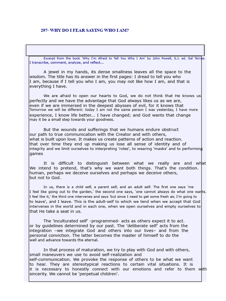 Why I Fear To Say Who I Am | PDF | Emotions | Feeling