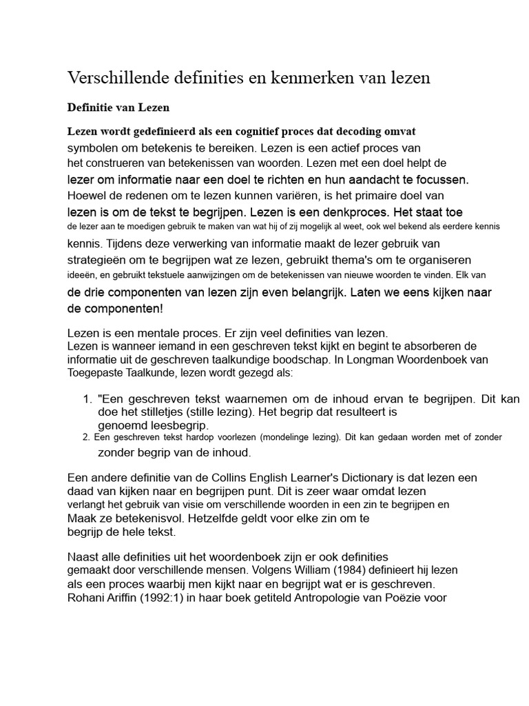 Verschillende Definities en Kenmerken Van Lezen | PDF
