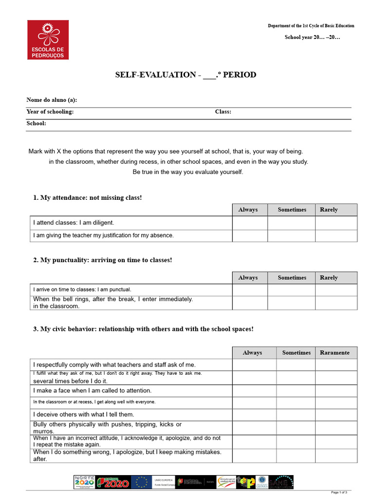 Student Self-Evaluation Form | PDF | Mathematics | Learning