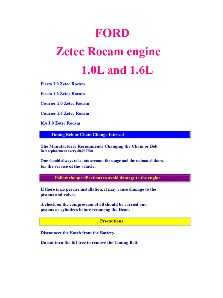 Ford Zetec Rocam Engine Timing Guide | PDF | Vehicle Technology ...