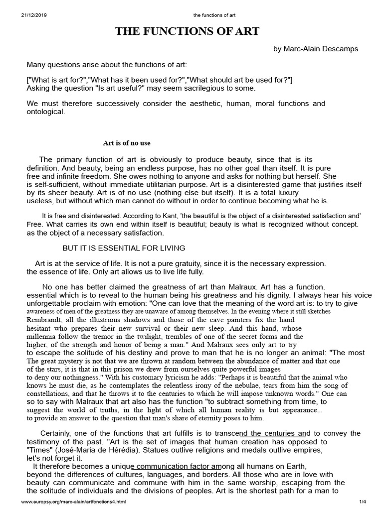 The Essential Functions of Art Explained | PDF | Love | Psychoanalysis