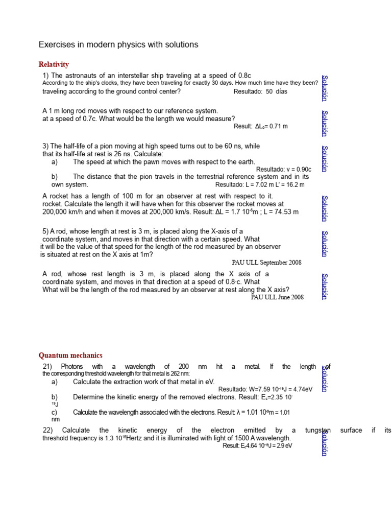 Modern Physics Exercises With Solutions | PDF | Atomic Nucleus | Electron