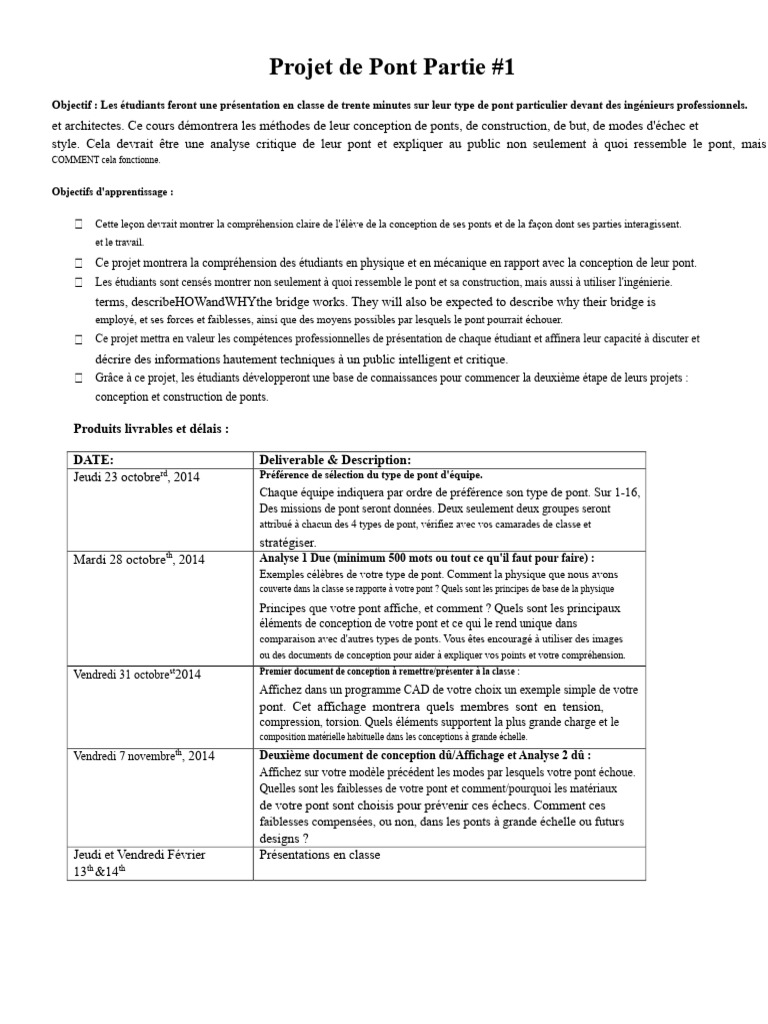 Projet de Présentation sur les Ponts | PDF | Pont | Physique