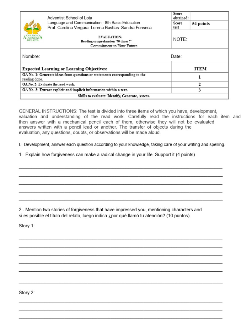 Seventy times 7 8º 03 08 | PDF | Reading Comprehension | Forgiveness