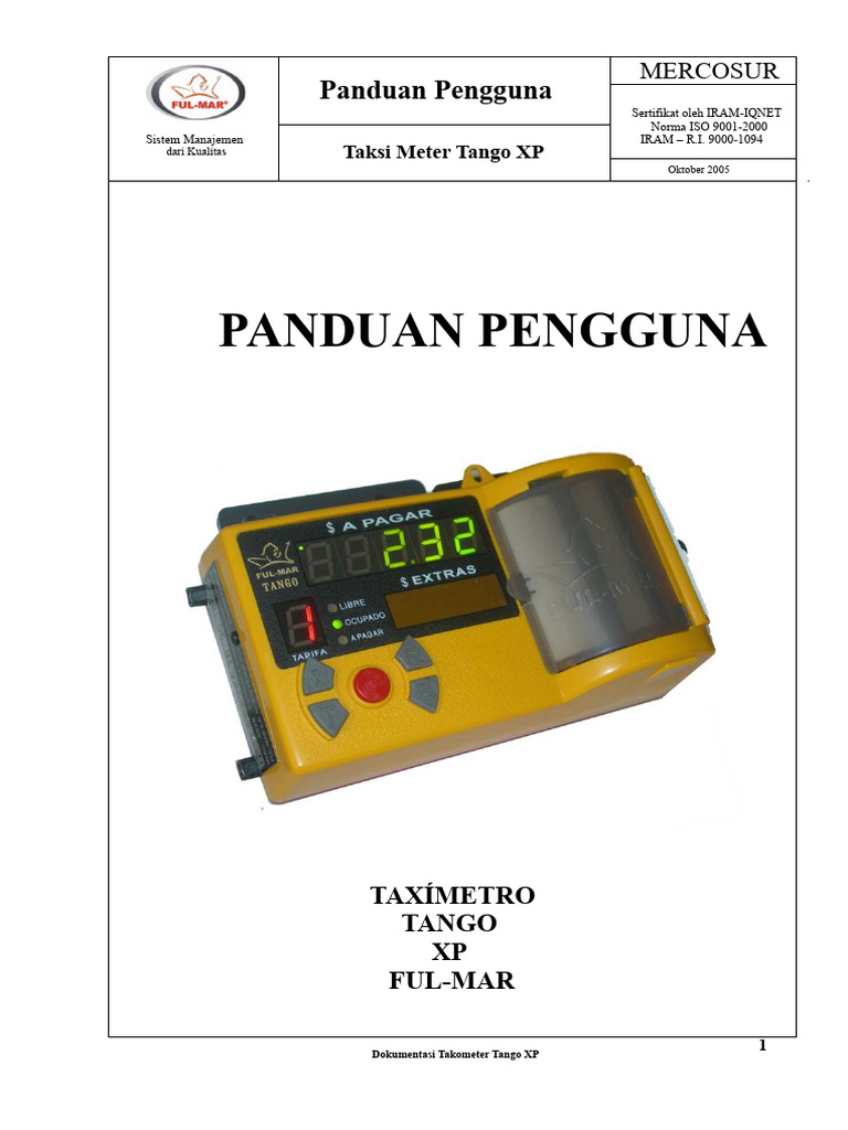 Panduan Pengguna Taksi Meter Tango XP | PDF