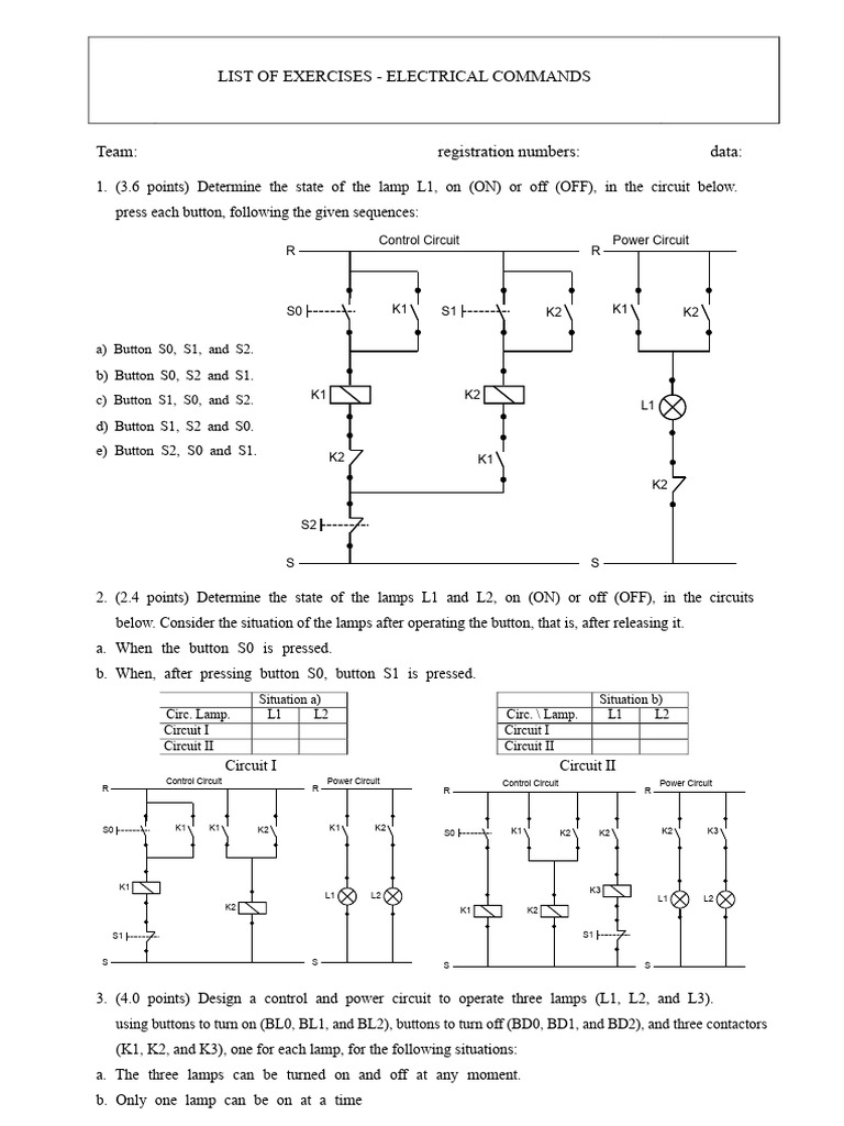 List of Electrical Commands Exercises | PDF