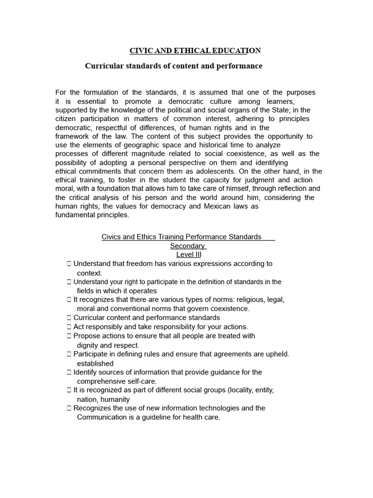 Civic and Ethical Education Standards | PDF | Human Rights | Curriculum