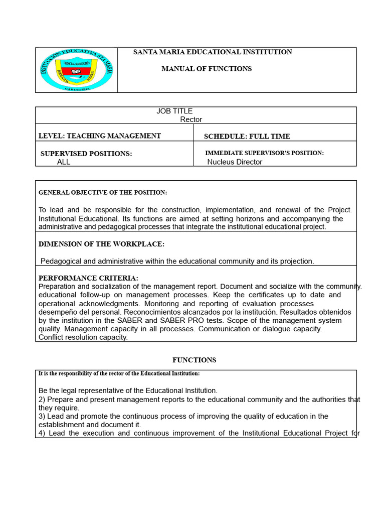 Rector and Board Functions Manual | PDF | Teachers | Experience