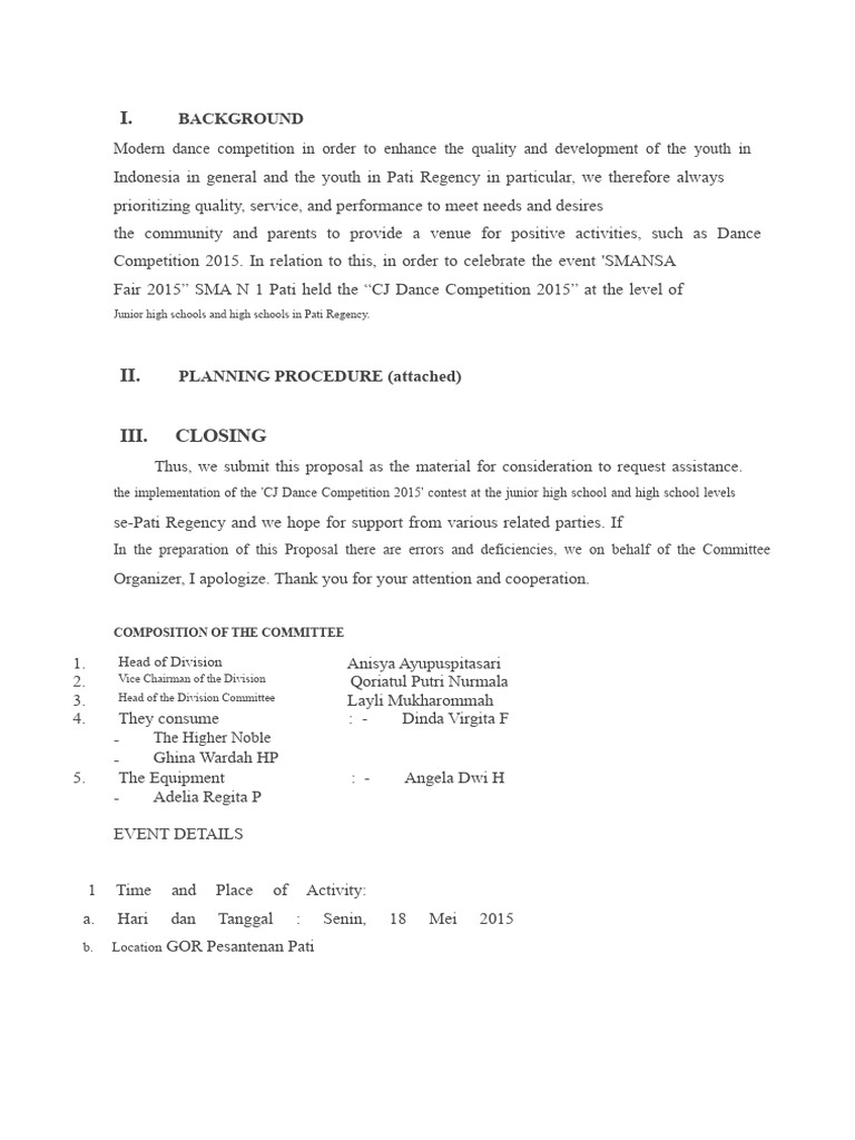 Collection of Sample Dance Competition Proposals | PDF | Indonesian Rupiah