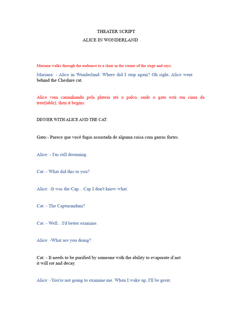 Theater Script | PDF | Alice's Adventures In Wonderland | Lewis Carroll