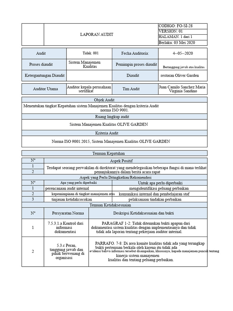 Matriks laporan audit c (3) | PDF