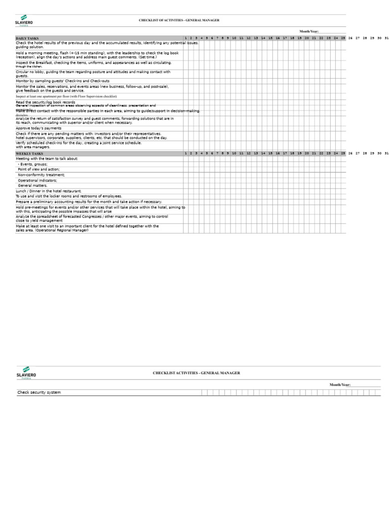 Daily Checklist for Hotel Managers | PDF | Budget | Economies