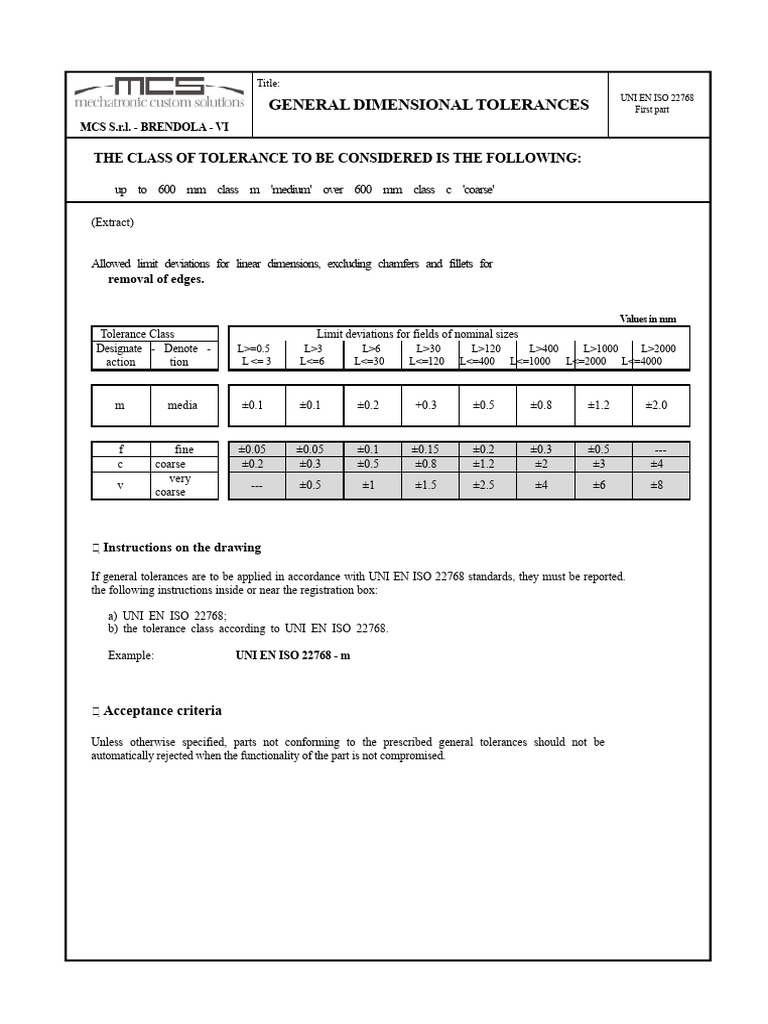 Tolerance Uni in Iso 22768 | PDF