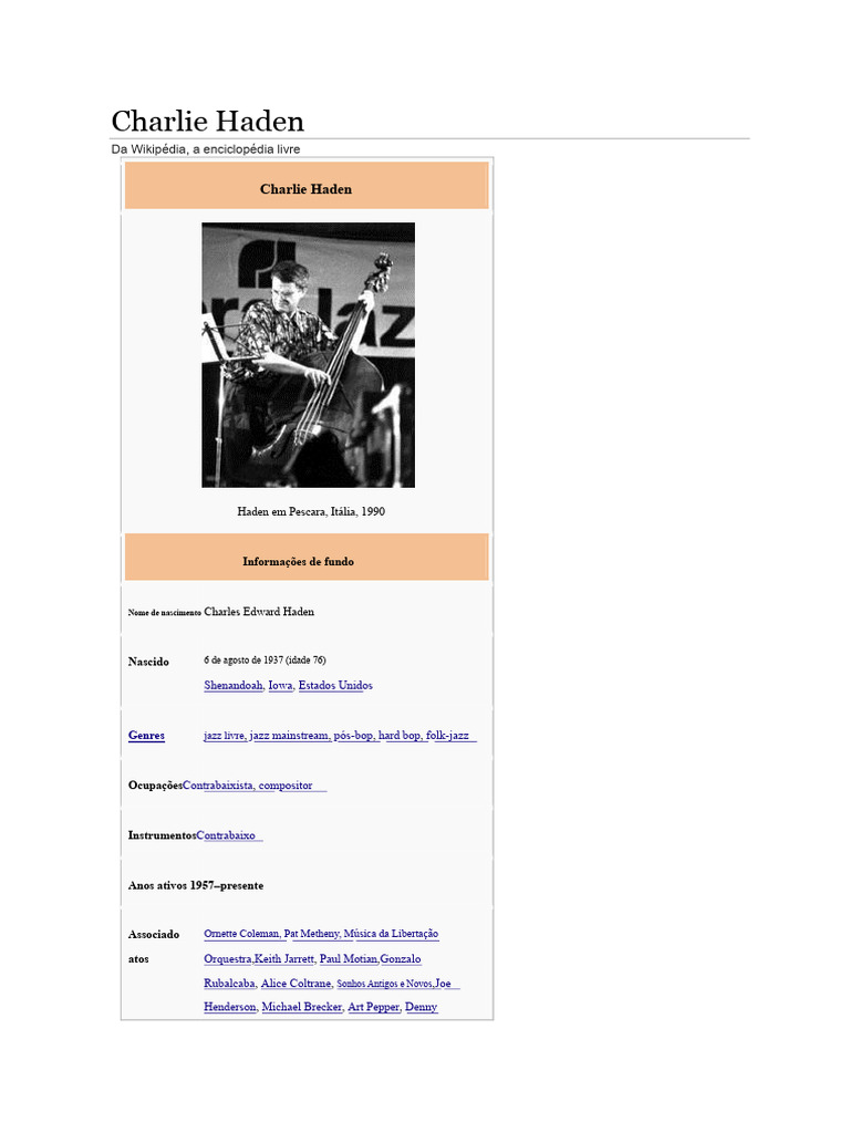 Charlie Haden: Biografia e Carreira Musical | PDF