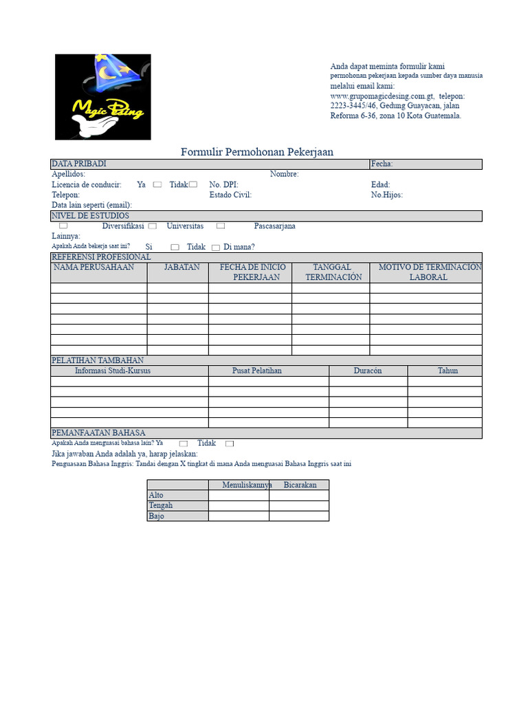 Formulir Permohonan Pekerjaan Grupo Magic Design | PDF