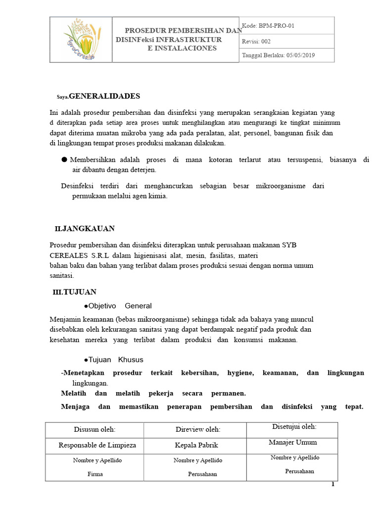 Prosedur Pembersihan dan Disinfeksi Makanan | PDF