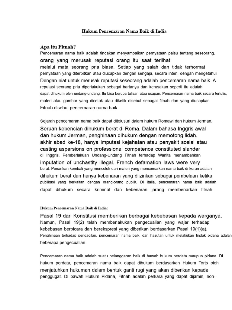 Hukum Pencemaran Nama Baik di India | PDF