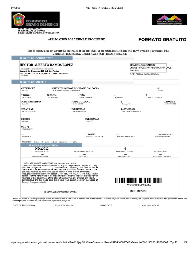 Vehicle Processing Request | PDF | Vehicle Registration Plate | Chevrolet