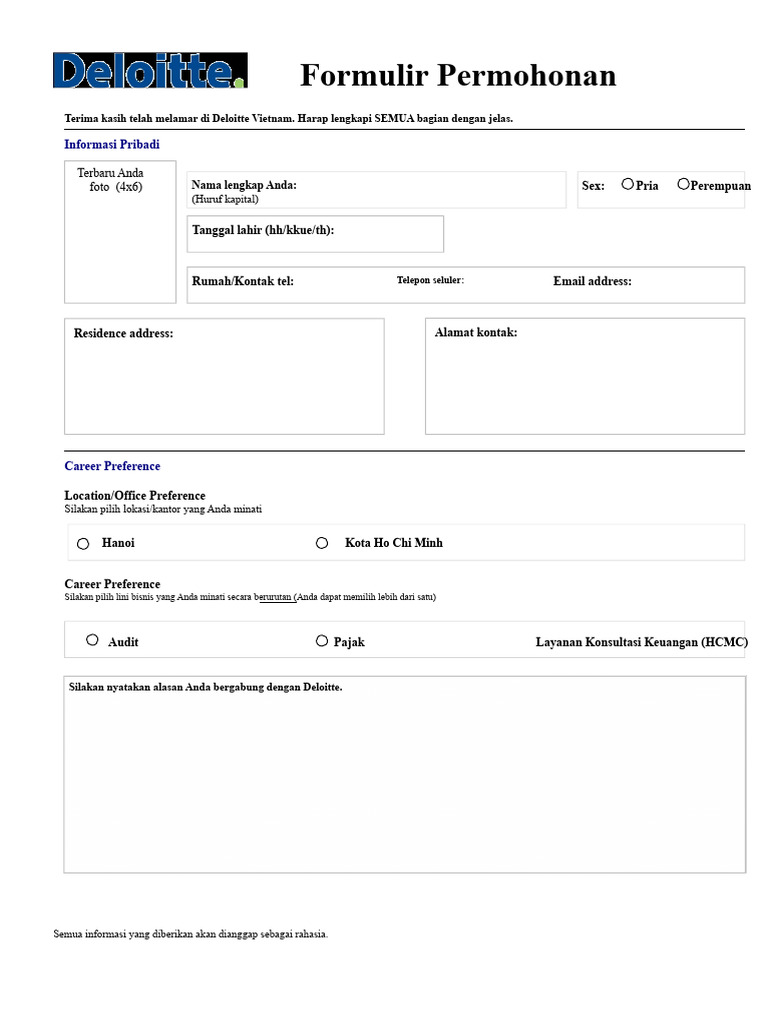 Formulir Aplikasi Deloitte - Rekrutmen Lulusan 2013 | PDF