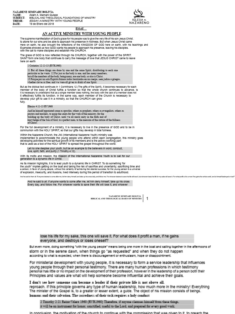 ESSAY The Ministry With Young People | PDF | Jesus | Abrahamic Religions