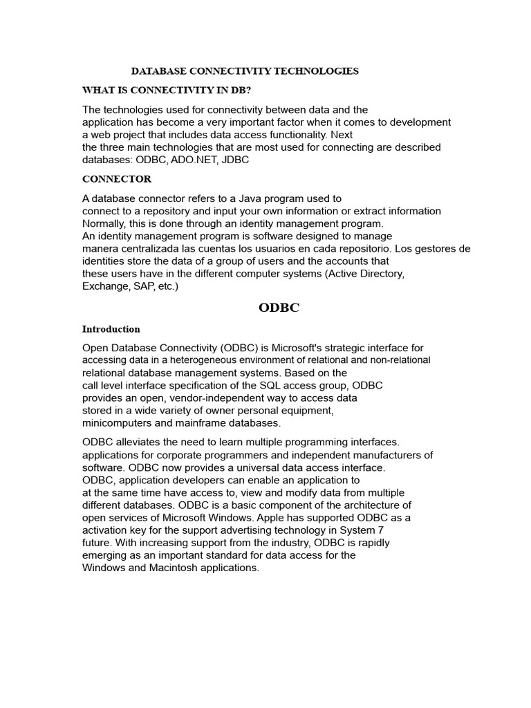 Database Connectivity Technologies | PDF | Databases | Microsoft Sql Server
