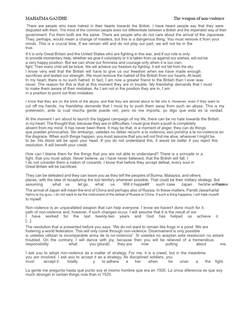 Speech by Mahatma Gandhi | PDF | Nonviolence