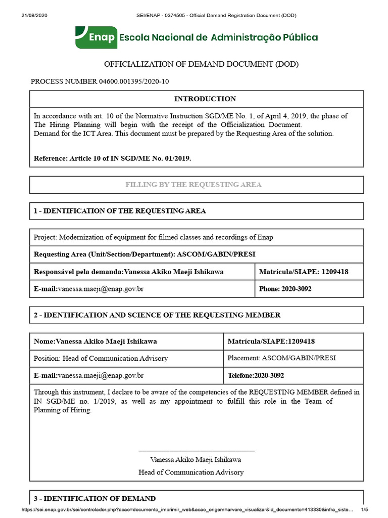 Officialization Document of The Demand DOD | PDF