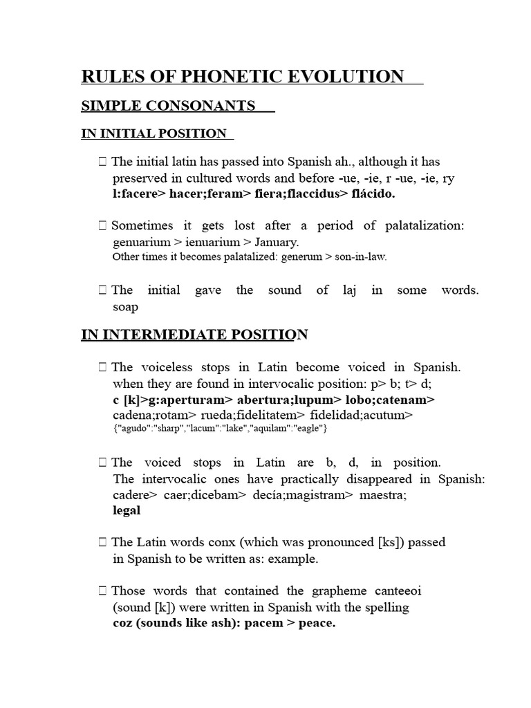 Phonetic Evolution Rules in Spanish | PDF | Stress (Linguistics ...
