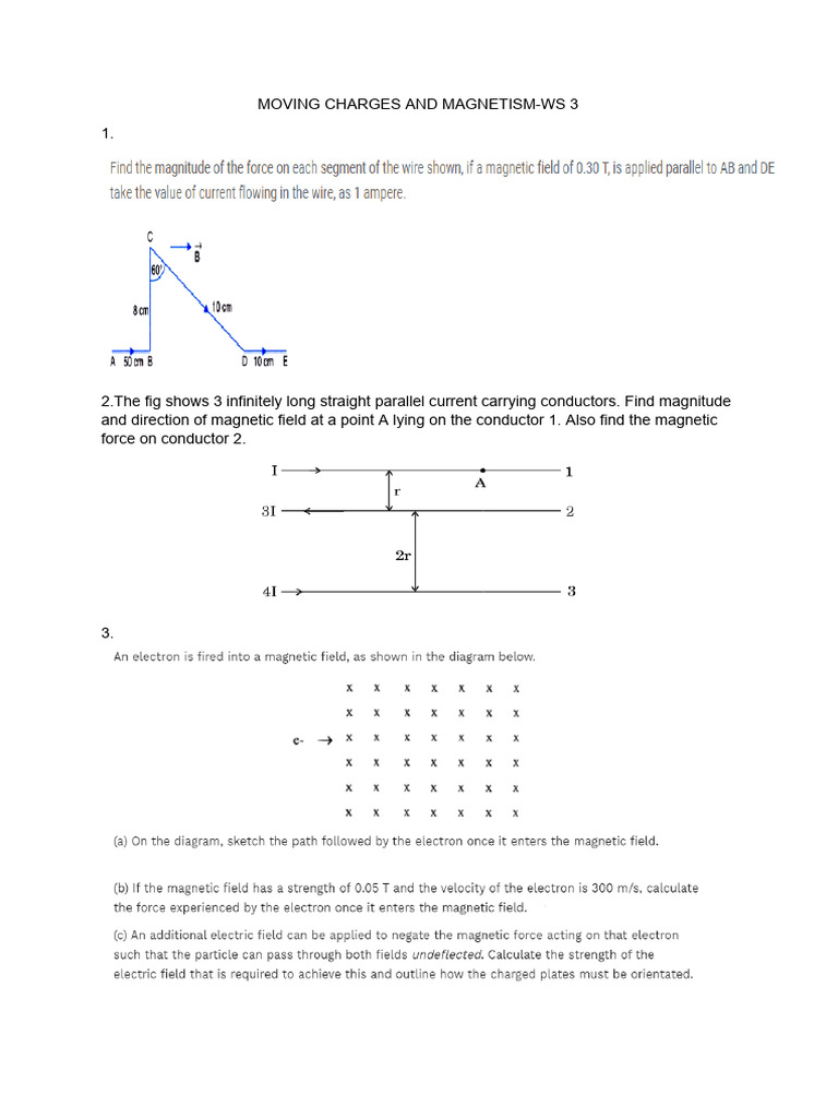 Moving Charges and Magnetism-Ws 3 | PDF | Magnetic Field | Force