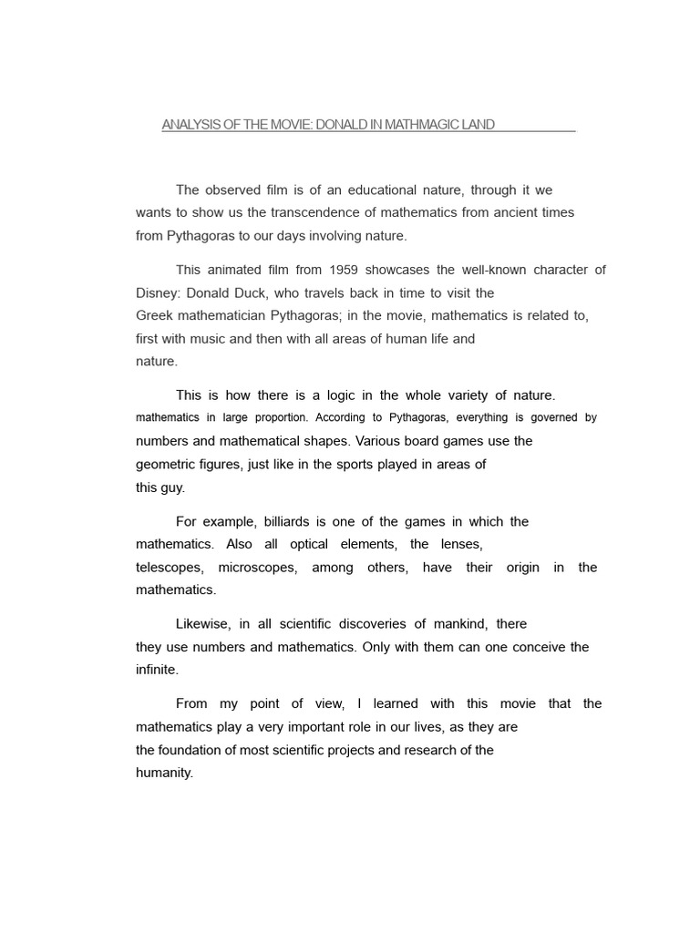 Analysis of the Movie Donald in Mathmagic Land | PDF